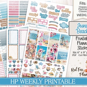 June Beach Happy Planner (HP) Weekly Printable Planner Stickers, Sand ...