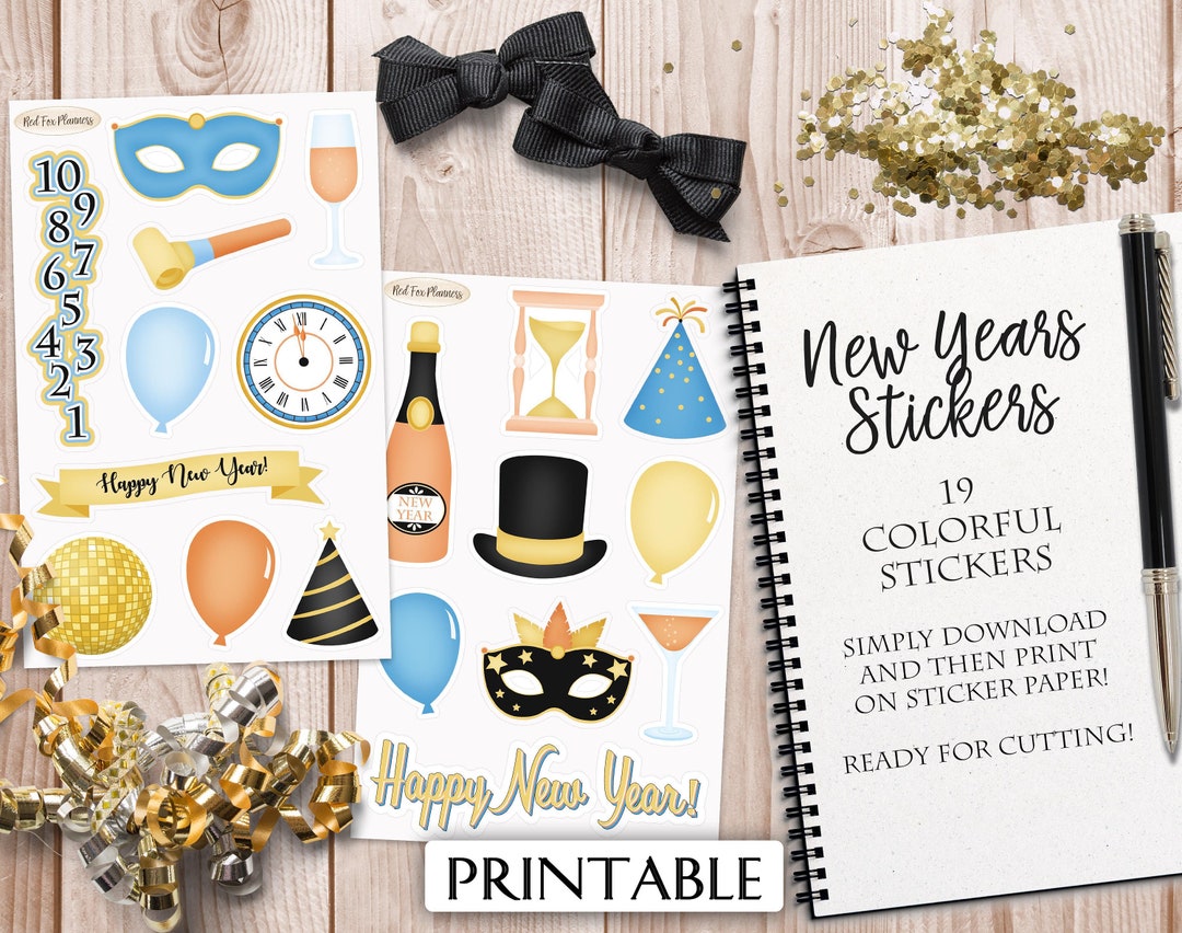 NEW YEARS Stickers, 19 Digital Printable Stickers, Instant Download ...