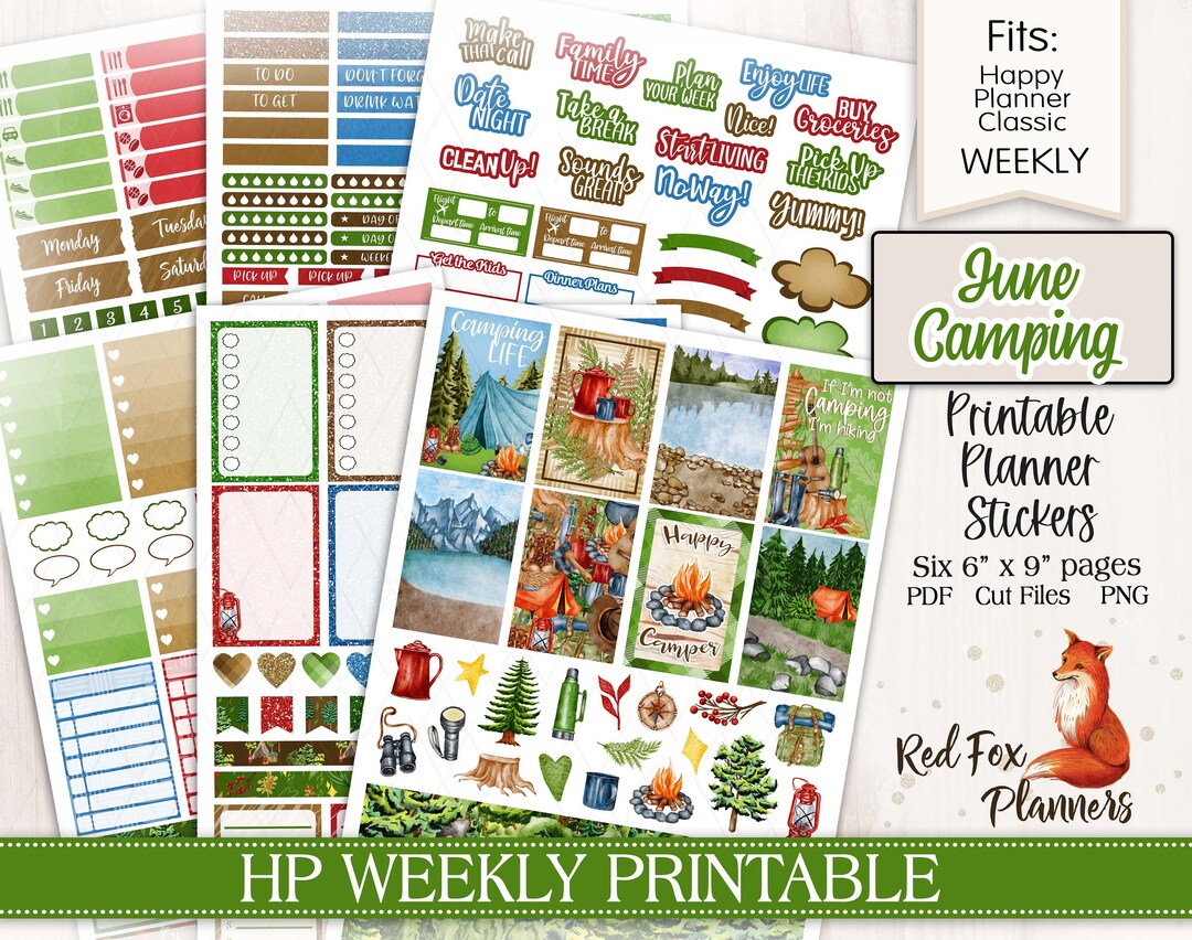 June Camping Happy Planner (HP) Weekly Printable Planner Stickers ...