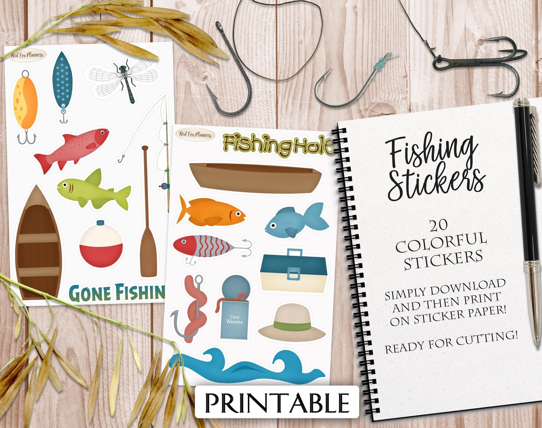 FISHING Stickers 20 Digital Printable Stickers, Instant Download ...