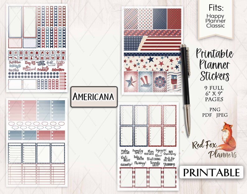 AMERICANA Happy Planner Printable Planner Sticker Kit, July 4th ...