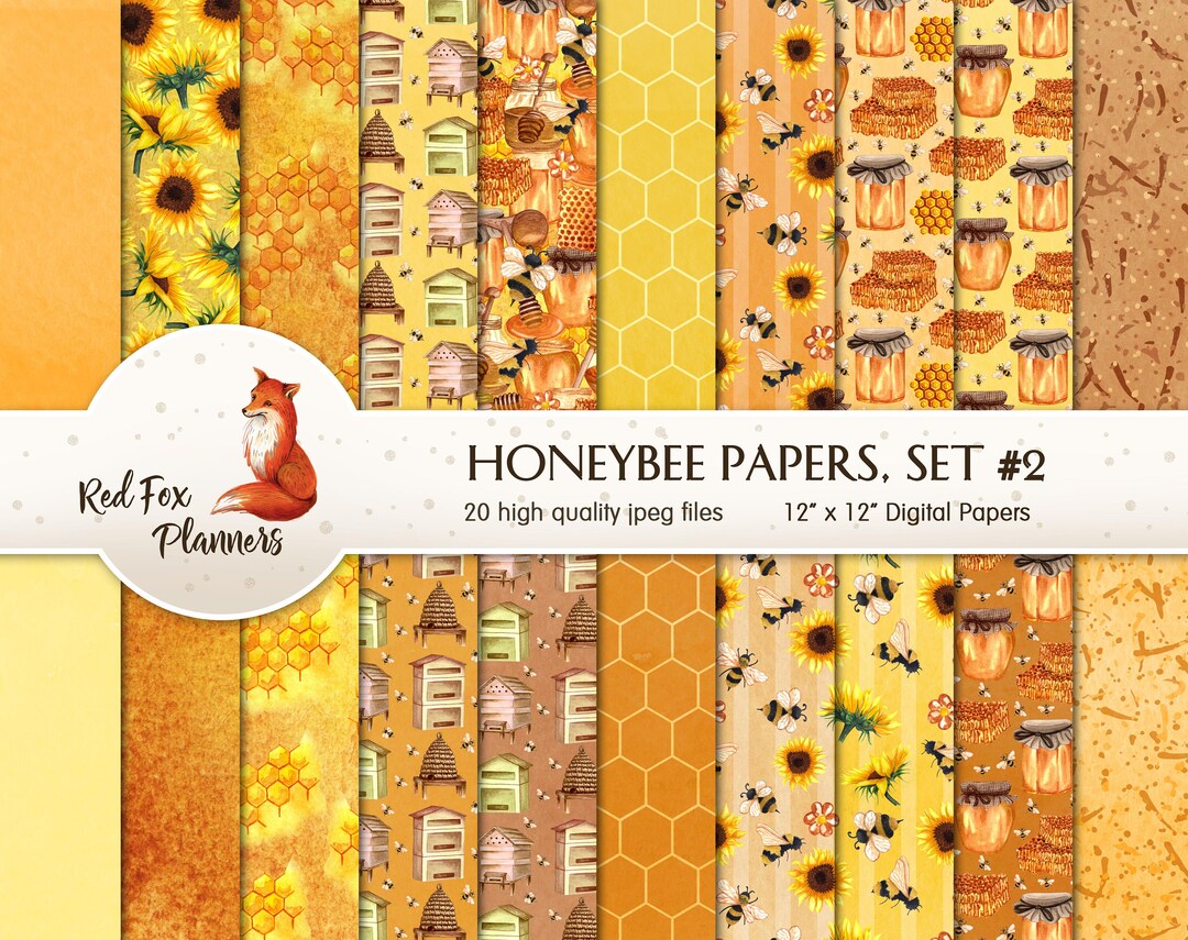 HONEYBEE Set #2 Digital Paper Pack, 20 Quantity, Bees, Bumblebees ...