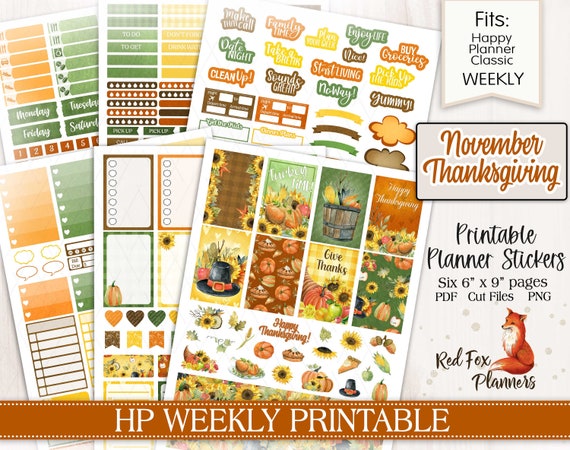NOVEMBER THANKSGIVING Happy Planner HP Weekly Printable | Etsy