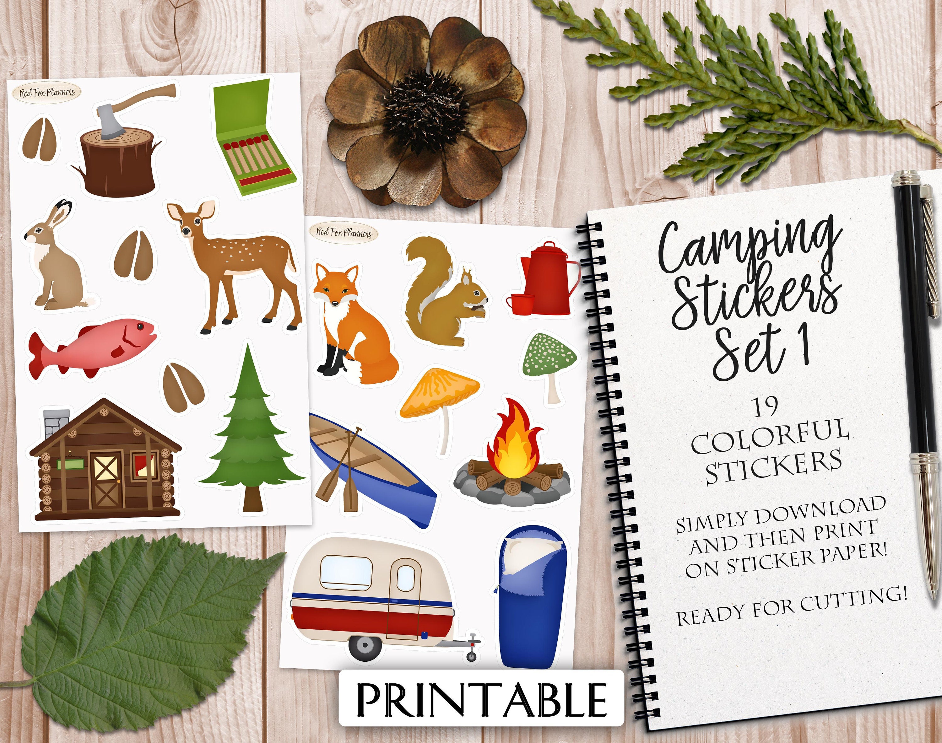 CAMPING Stickers (set #1) 19 Digital Printable Stickers, Instant ...