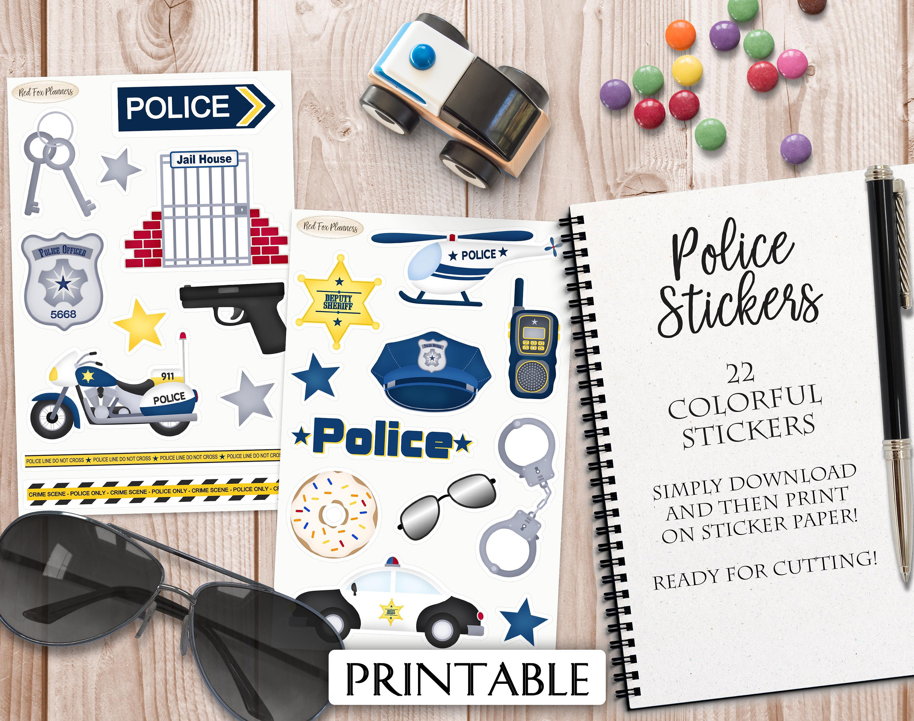 POLICE Stickers, 22 Digital Printable Stickers, Instant Download ...