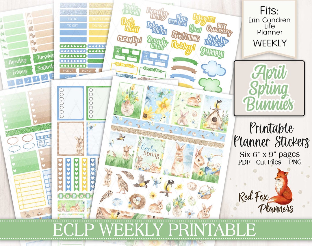 APRIL Spring Bunnies Erin Condren (ECLP) Weekly Printable Planner ...