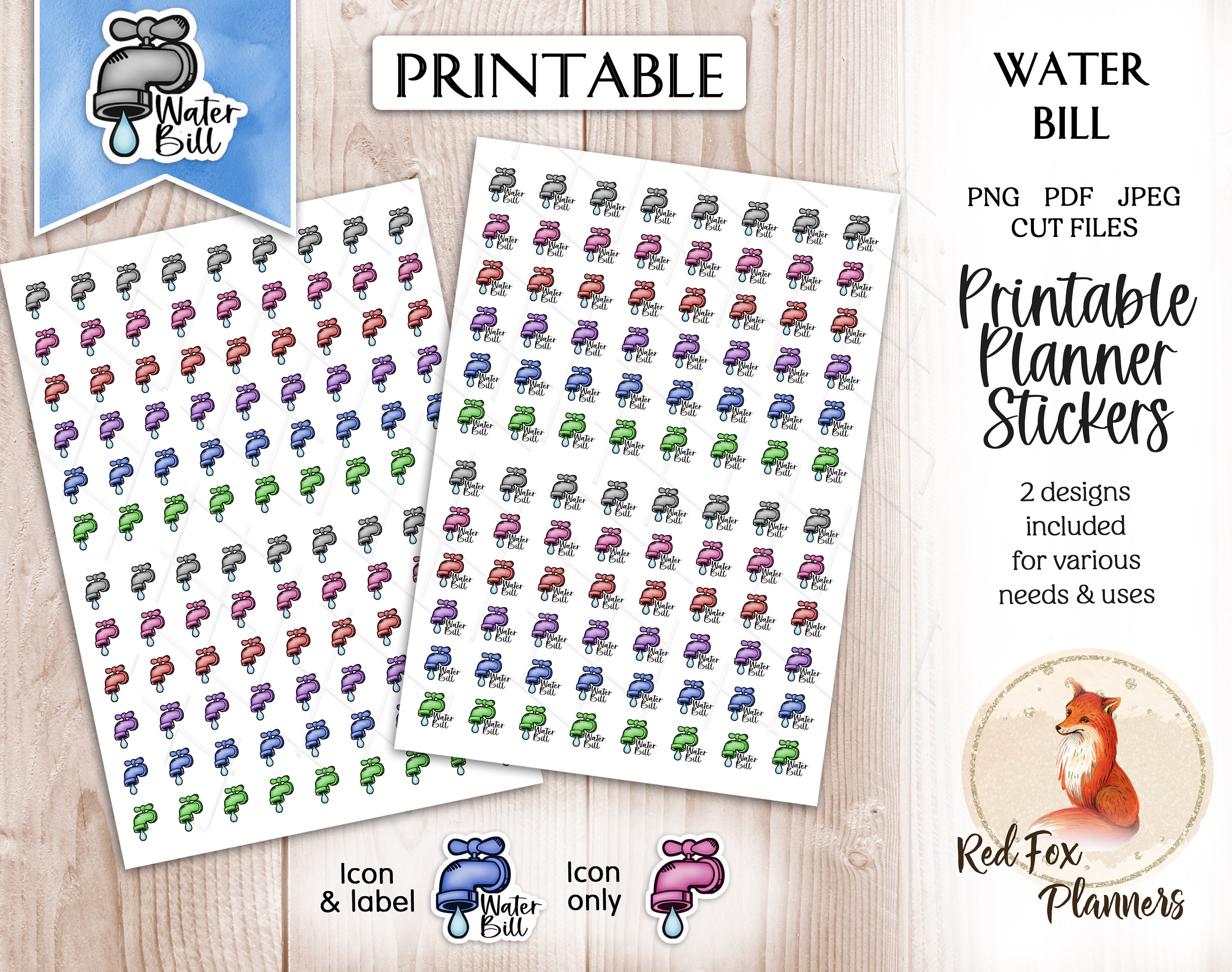 WATER BILL Functional Digital Printable Stickers, Instant Download ...