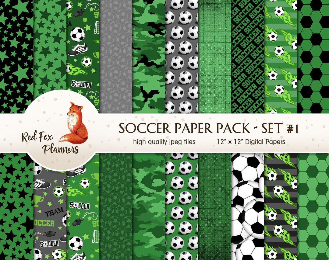 SOCCER Set #1 Digital Paper Pack, 20 Quantity, Grass Field, Ball ...