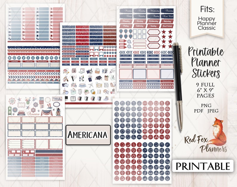 AMERICANA Happy Planner Printable Planner Sticker Kit, July 4th ...
