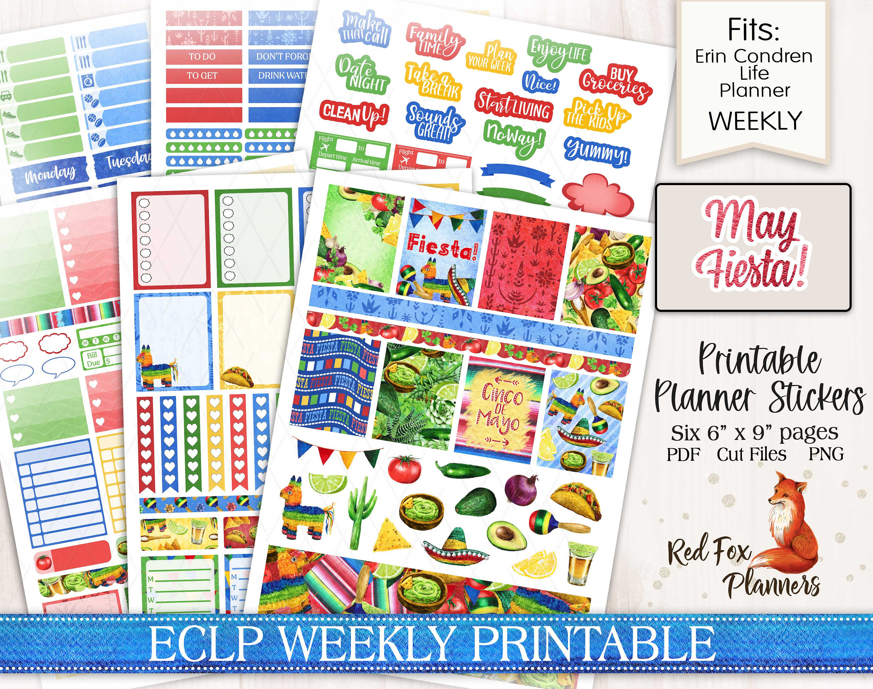 MAY FIESTA Erin Condren (ECLP) Weekly Printable Planner Stickers, Cinco ...