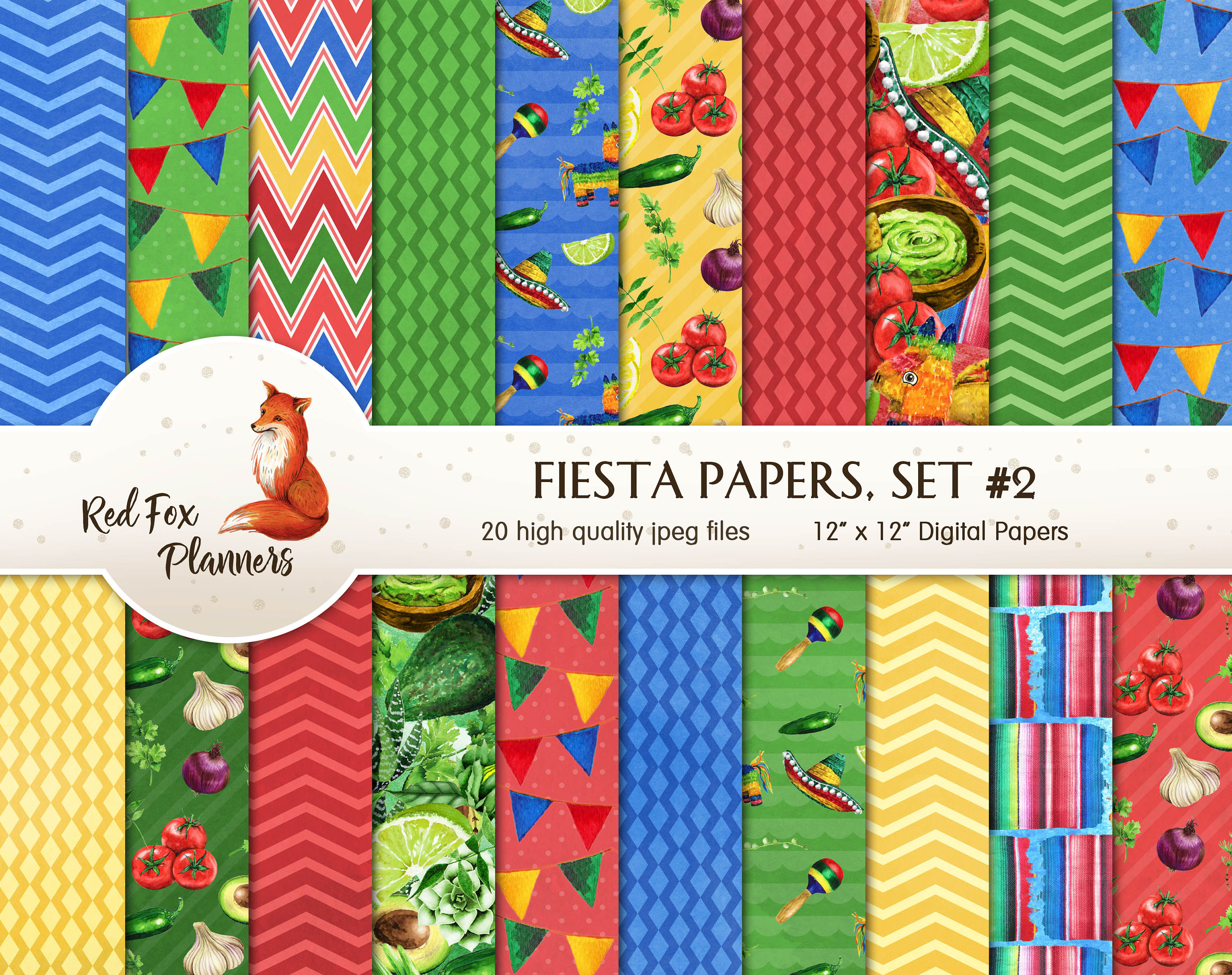 FIESTA Set #2 Digital Paper Pack, 20 Quantity, Cinco De Mayo, Mexico ...