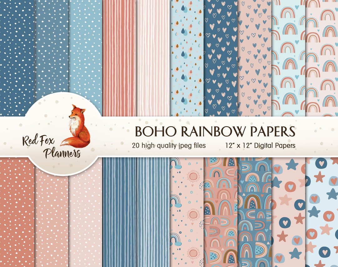 BOHO RAINBOW Digital Paper Pack, 20 Quantity, Nature, Natural, Abstract ...