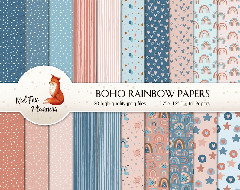 BOHO RAINBOW Digital Paper Pack, 20 Quantity, Nature, Natural, Abstract ...