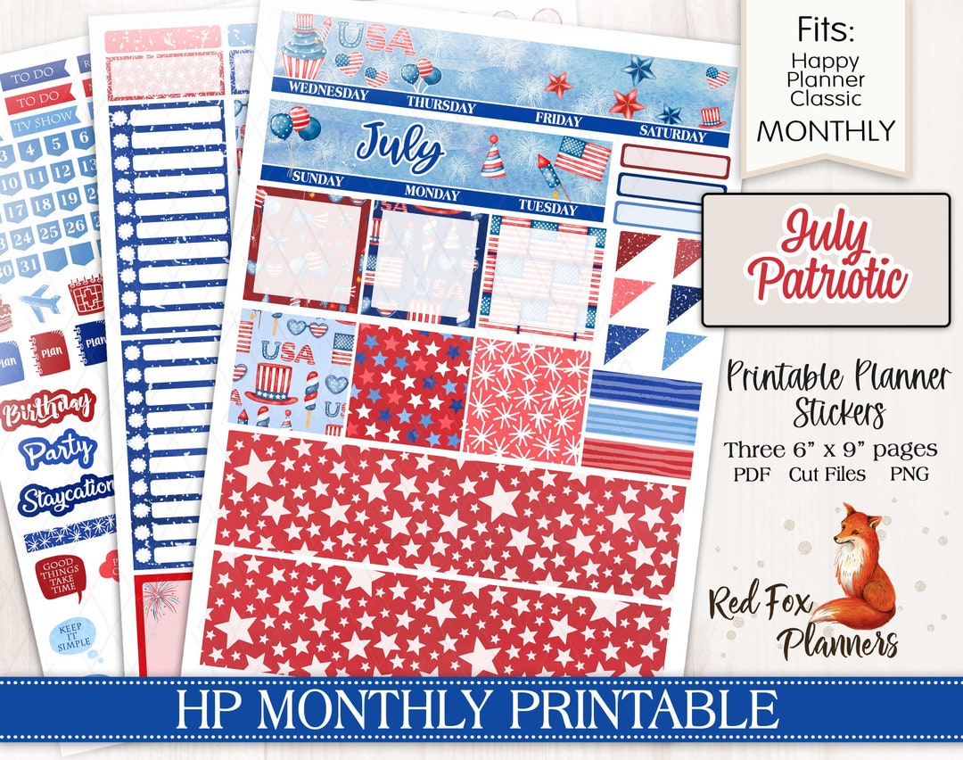 PATRIOTIC Happy Planner Classic (HP) Printable Monthly Planner Stickers ...