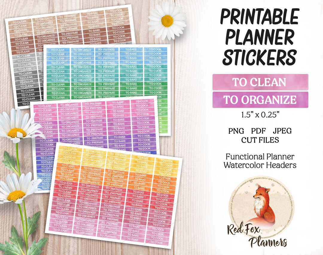 HOUSEHOLD Header Planner Stickers, 1.5" X .25", Printable Labels ...