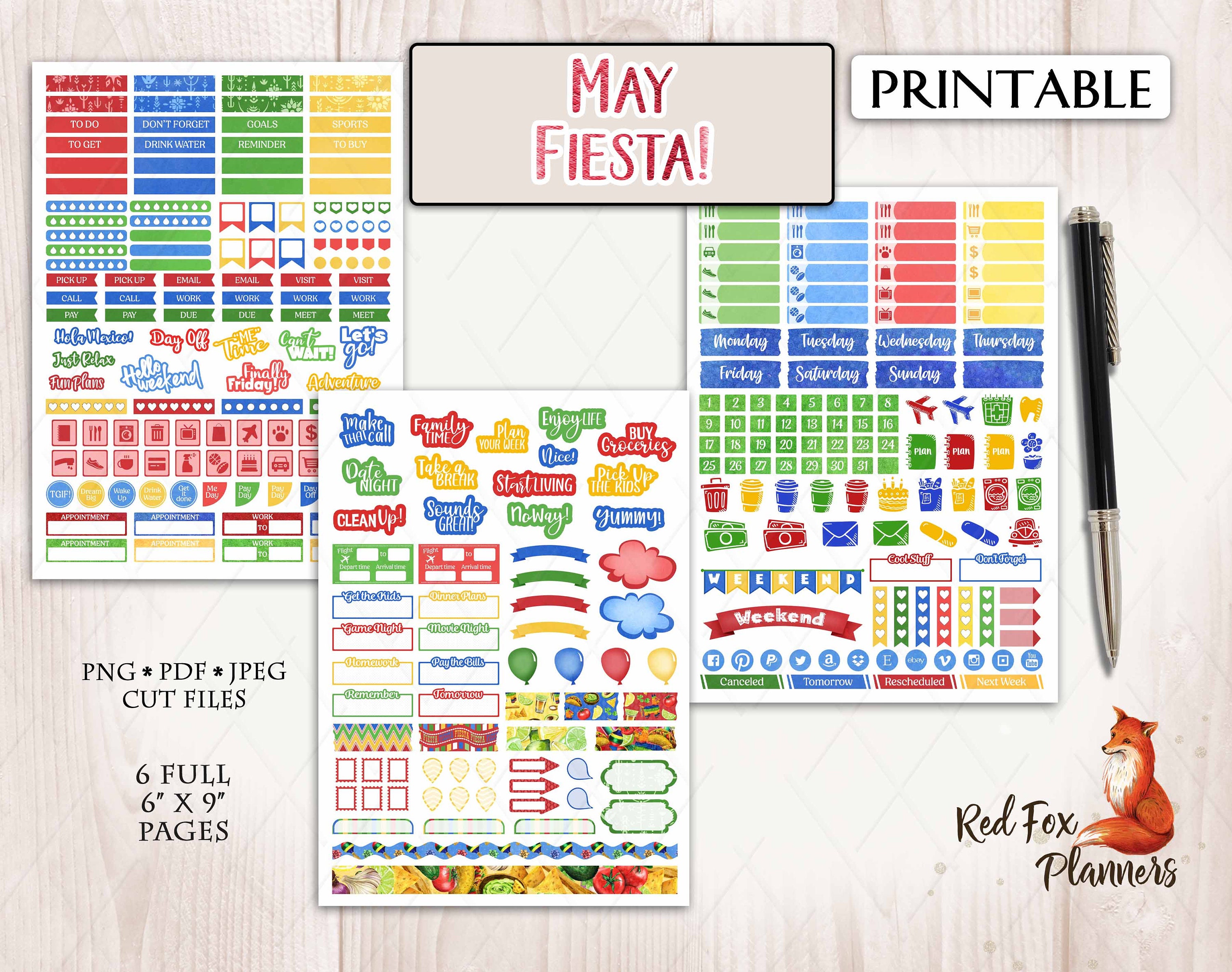 MAY FIESTA Erin Condren (ECLP) Weekly Printable Planner Stickers, Cinco ...