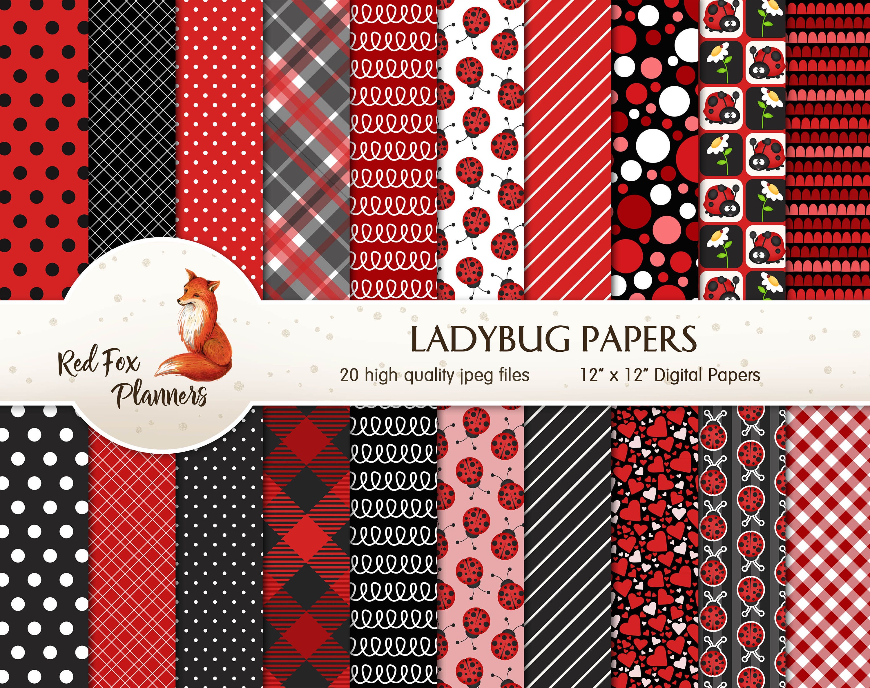 LADYBUG Digital Paper Pack 20 Quantity Lady Bugs Ladybirds - Etsy