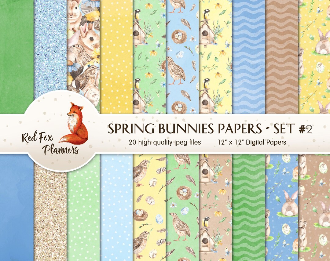 SPRING BUNNIES Set #2 Digital Paper Pack, 20 Quantity, Spring, Garden ...