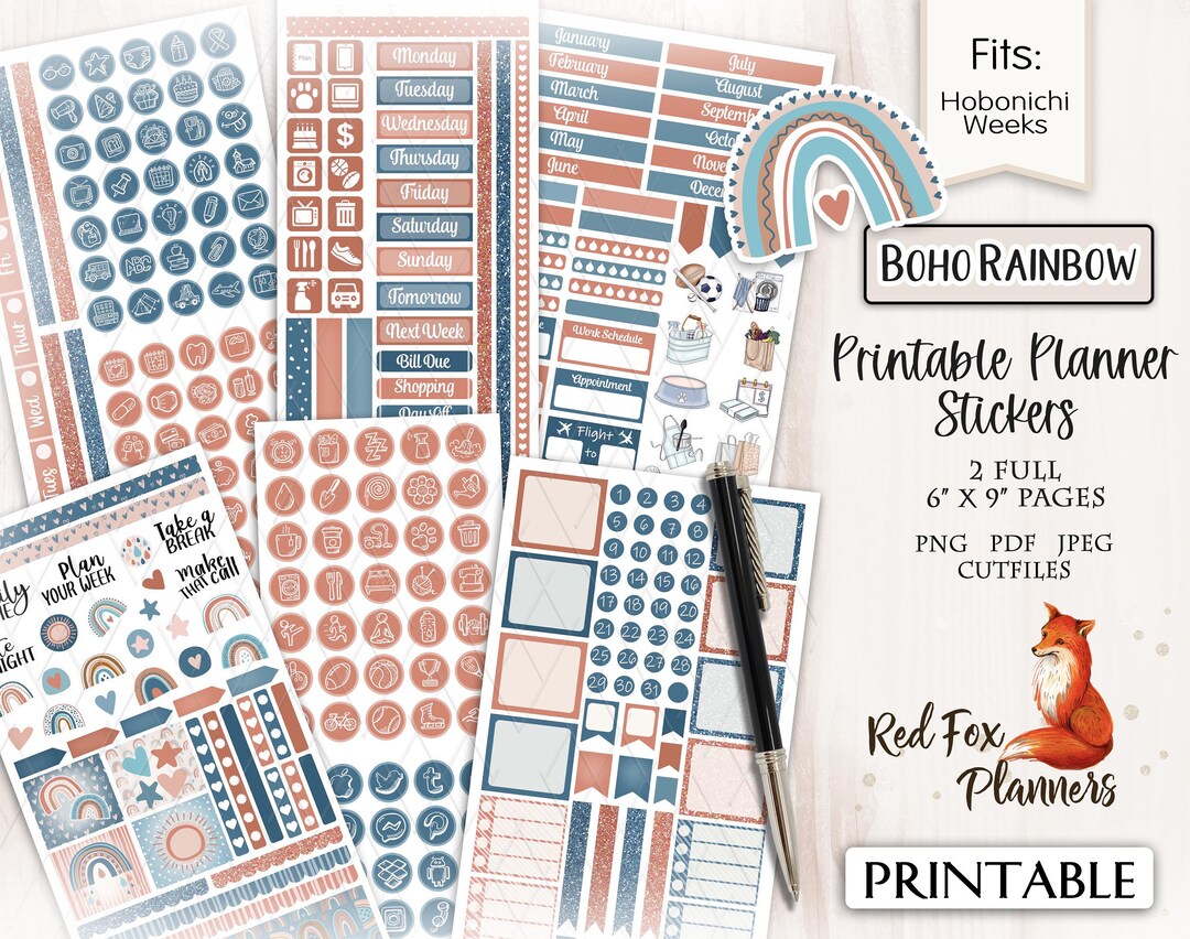 BOHO RAINBOW Hobonichi Weeks Printable Planner Sticker Kit, Natural ...