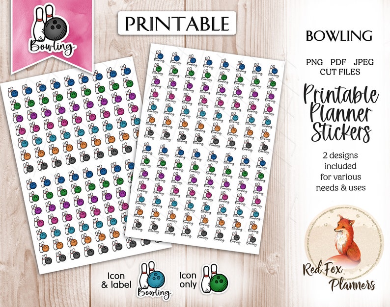 BOWLING Functional Digital Printable Stickers, Instant Download ...