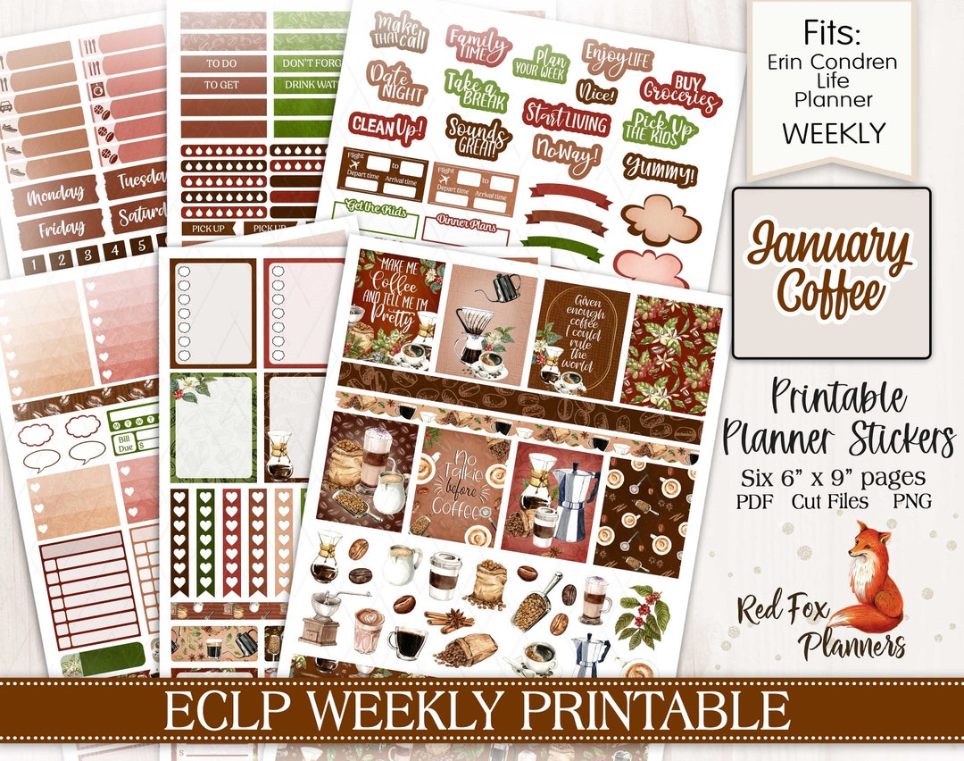 JANUARY COFFEE Erin Condren (ECLP) Weekly Printable Planner Stickers ...