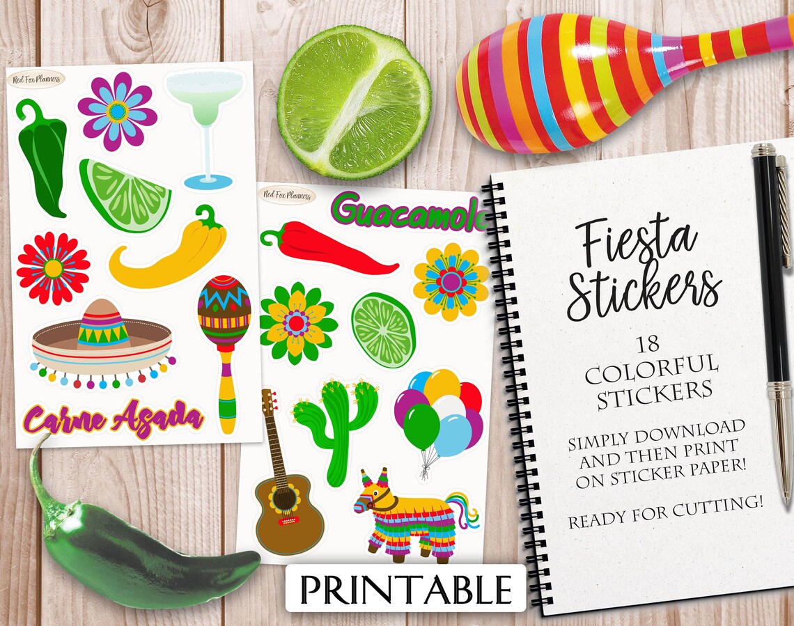FIESTA Stickers, 18 Digital Printable Stickers, Instant Download ...