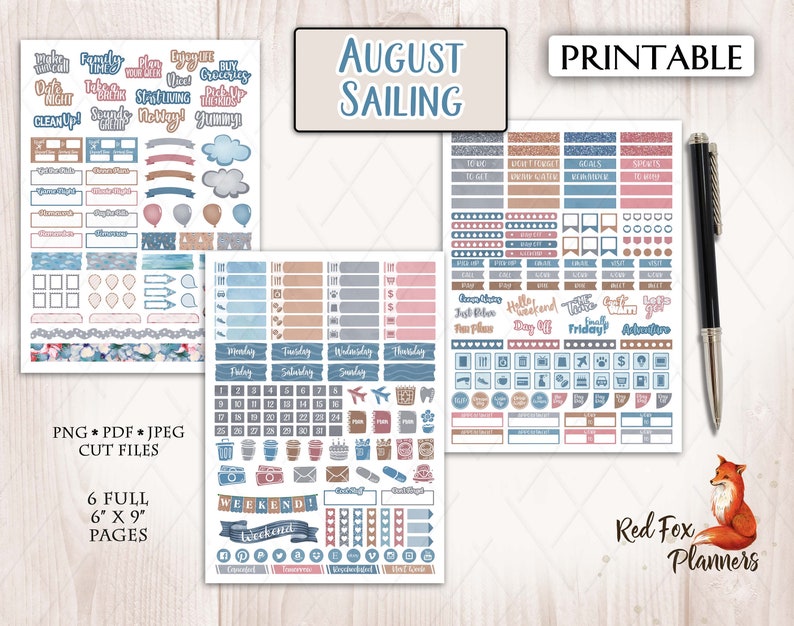 August Sailing Erin Condren (ECLP) Weekly Printable Planner Stickers ...