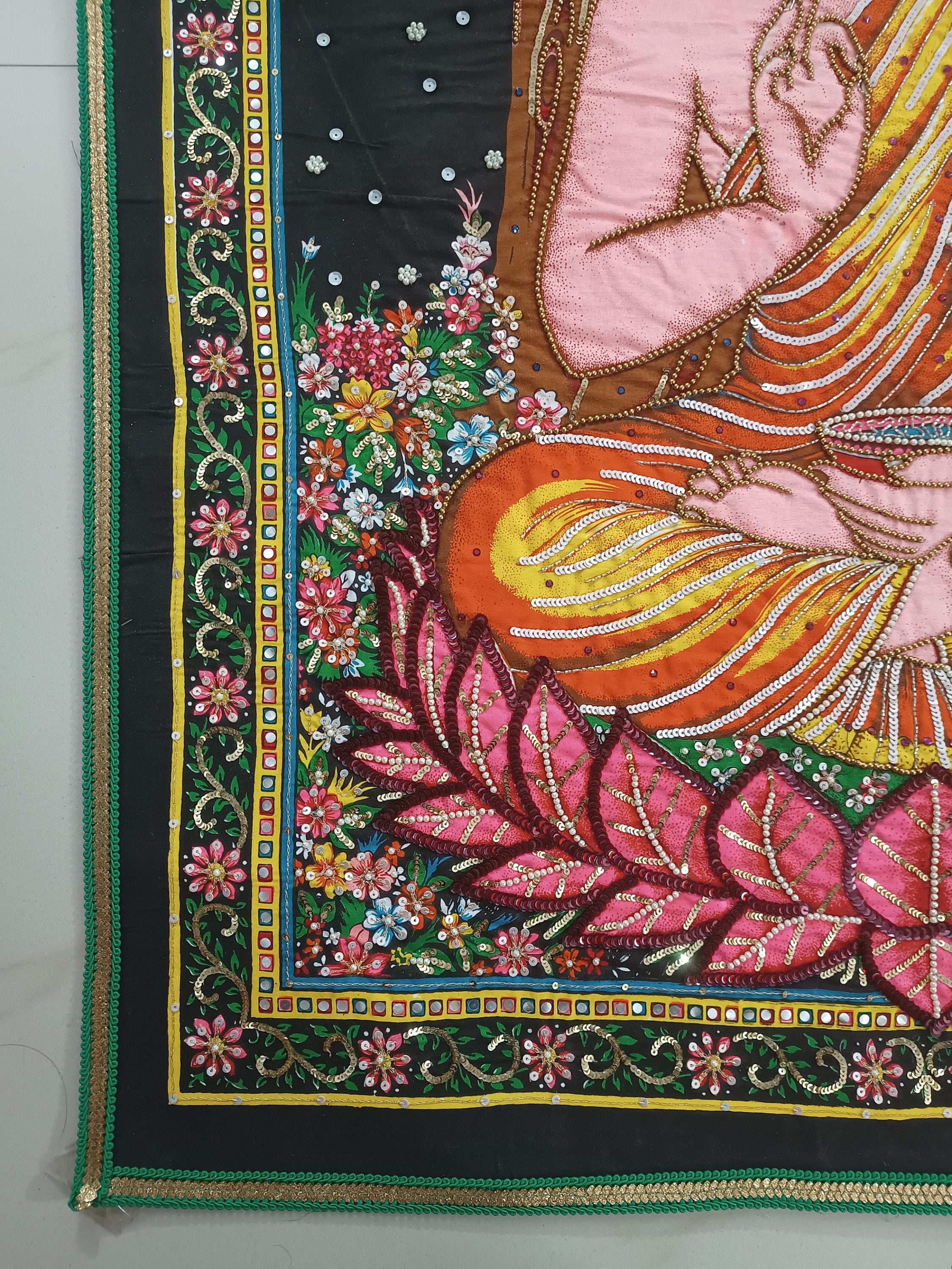 Handmade Lord Buddha Vintage Art Embroidered Tapestry, Beads Sequinned ...