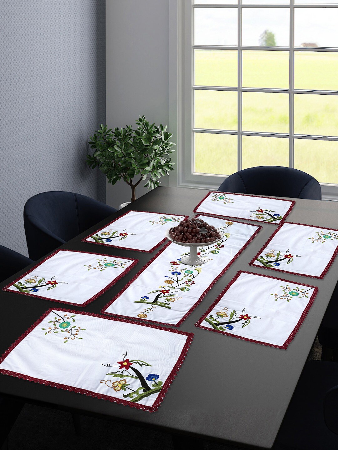 Handmade Thread Embroidered Floral Creeper Runner & Placemats,dining ...