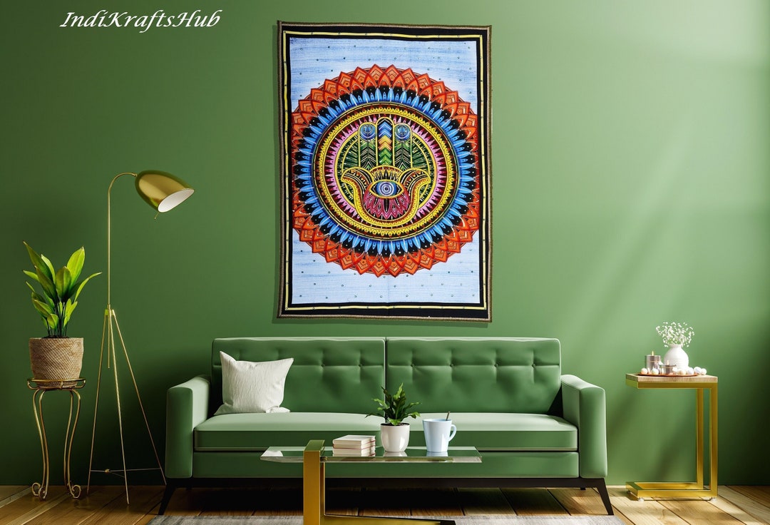 Lucky Hamza Hand Embroidered Psychedelic Tapestry | Handmade Hamsa Hand ...