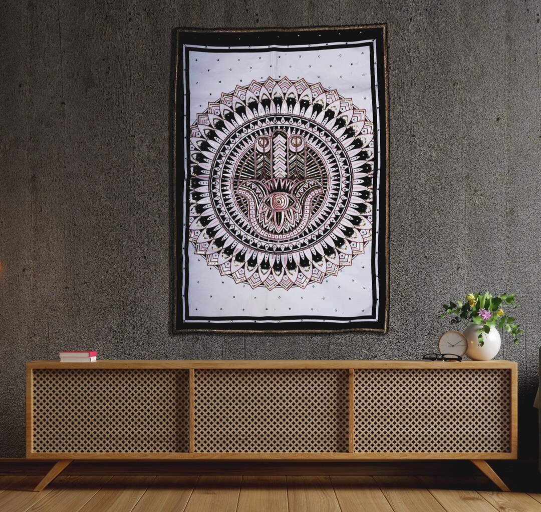 Hamza Hand Decorated Wall Art, Cotton Tapestry | Handmade Beaded ...