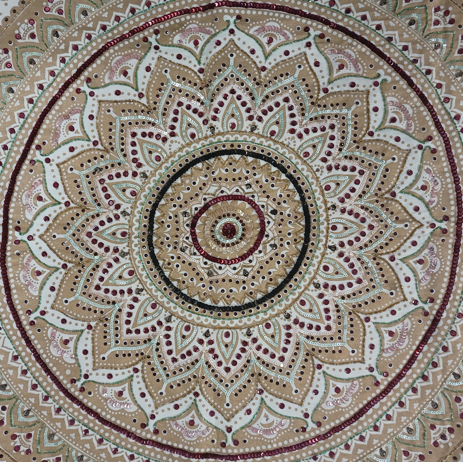 Handmade Golden White Mandala Tapestry, Beaded Embroidery Indian Wall ...