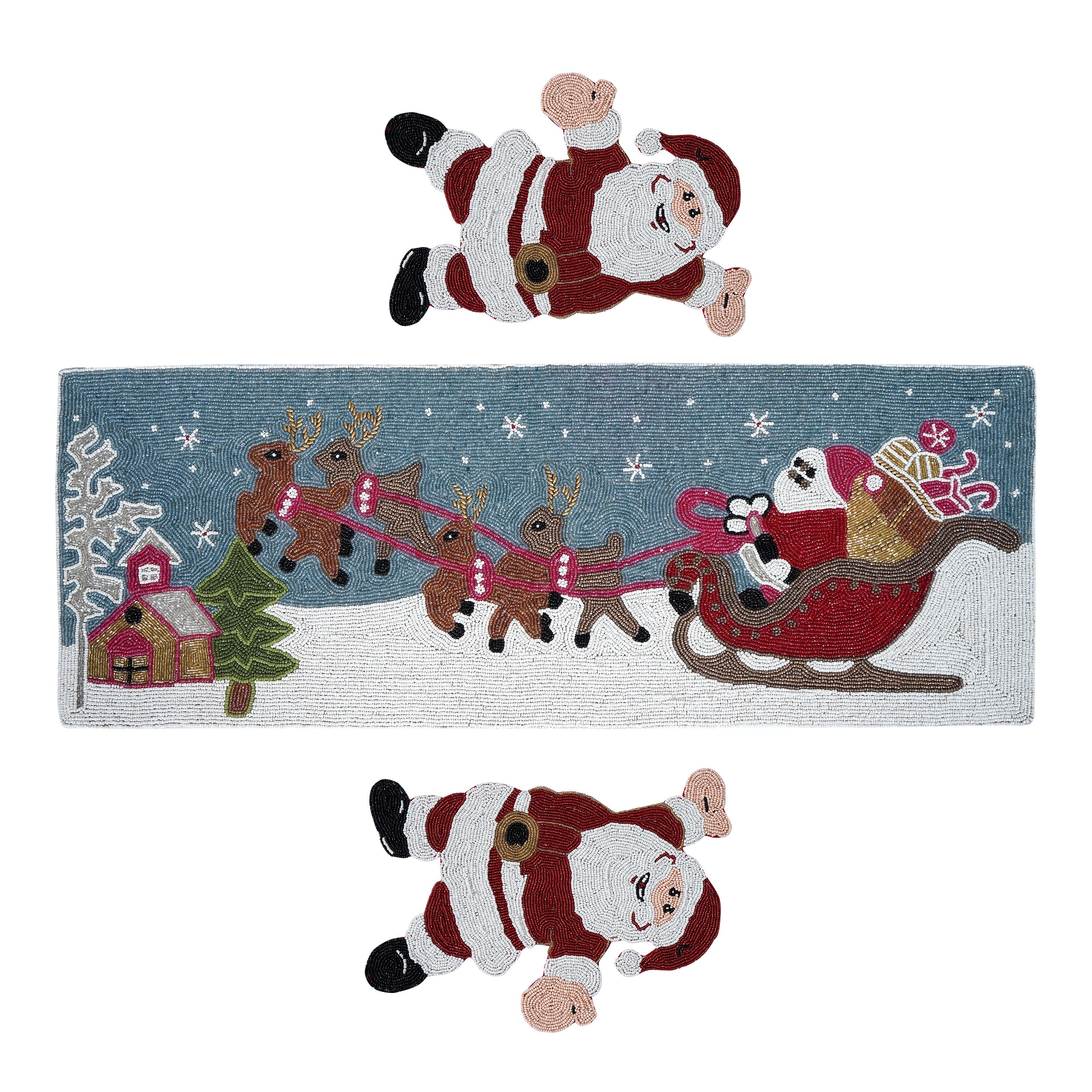 Handmade Christmas Table Runner Santa on Sleigh Red and White - Etsy