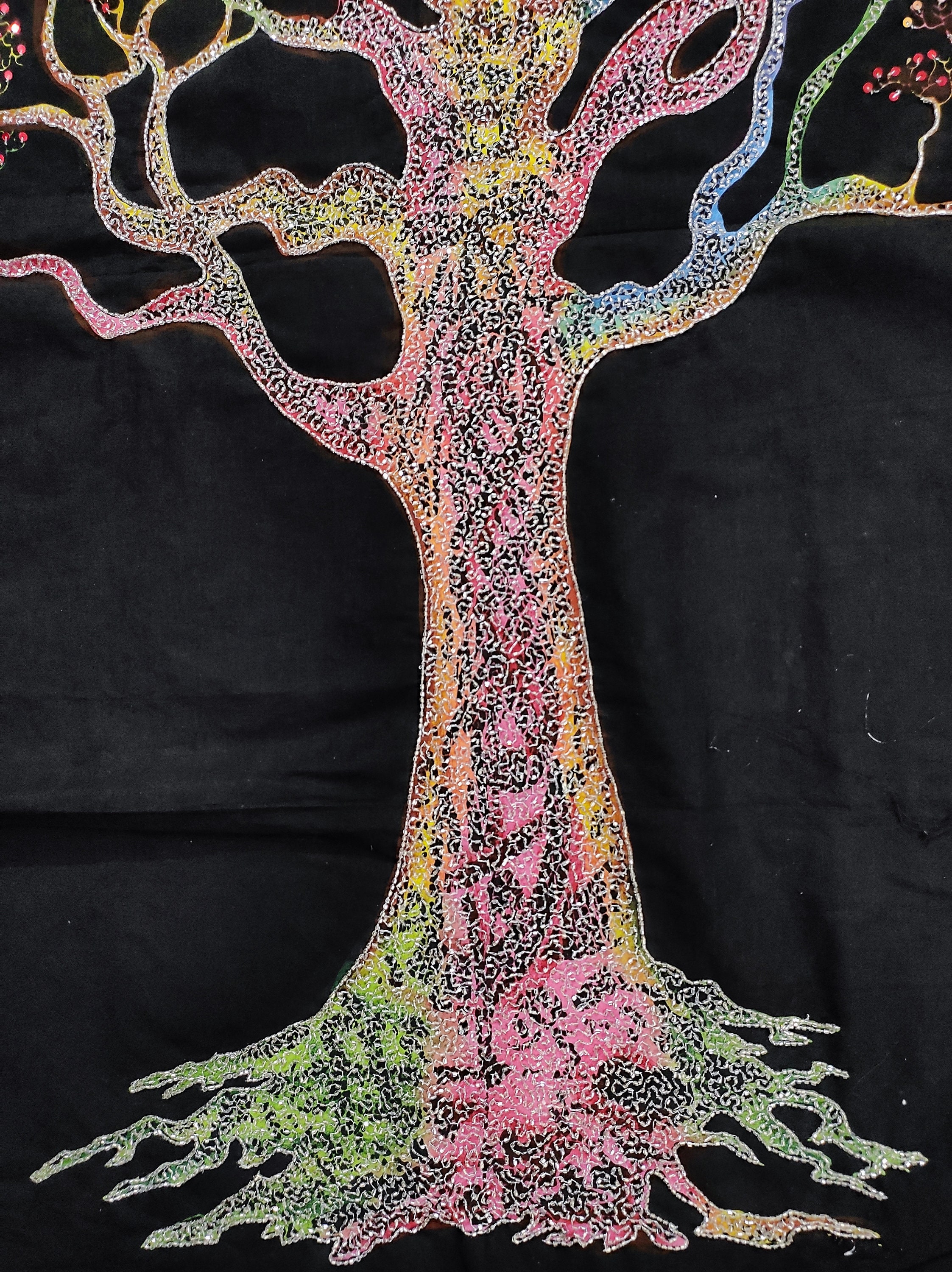 Handmade Tree of Life Multicolored Vintage Art Tapestry. Beaded Hand ...