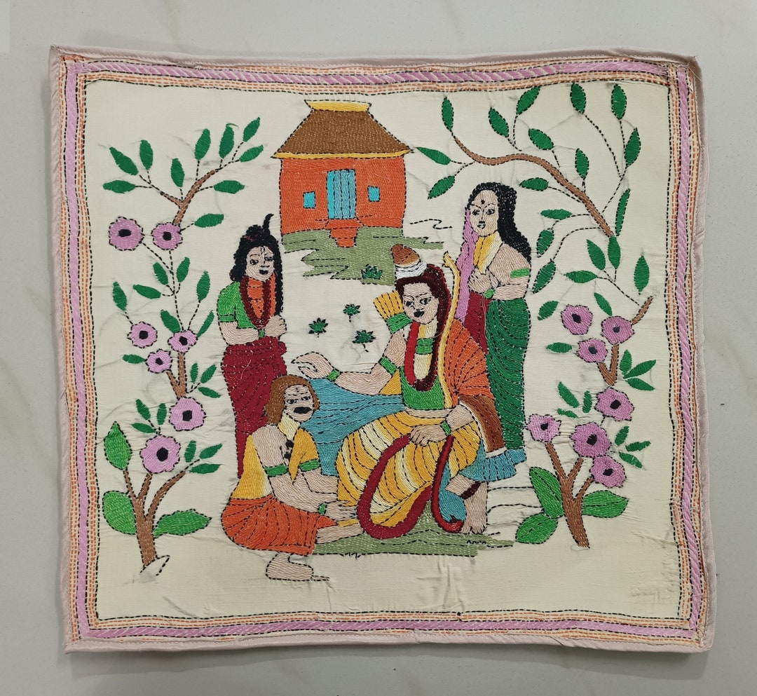 Handmade Hindu God - Lord SHRI RAM Tapestry, Indian Vintage Art Bengali ...