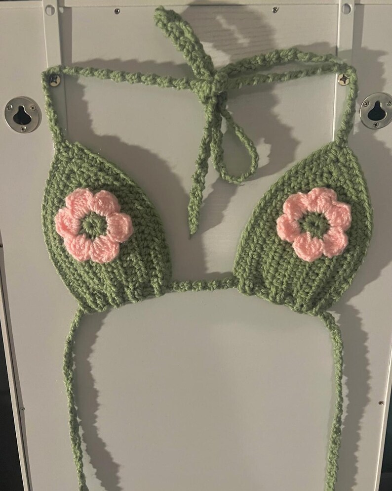 Flower Crochet Bikini Top, Handmade Crochet Festival Top, Pink Flower ...