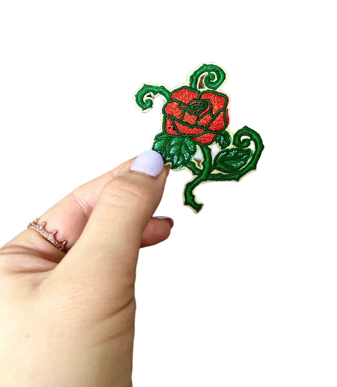 Red Rose Applique Patch - Gardening Badge With Flower Bud Leaves, DIY ...