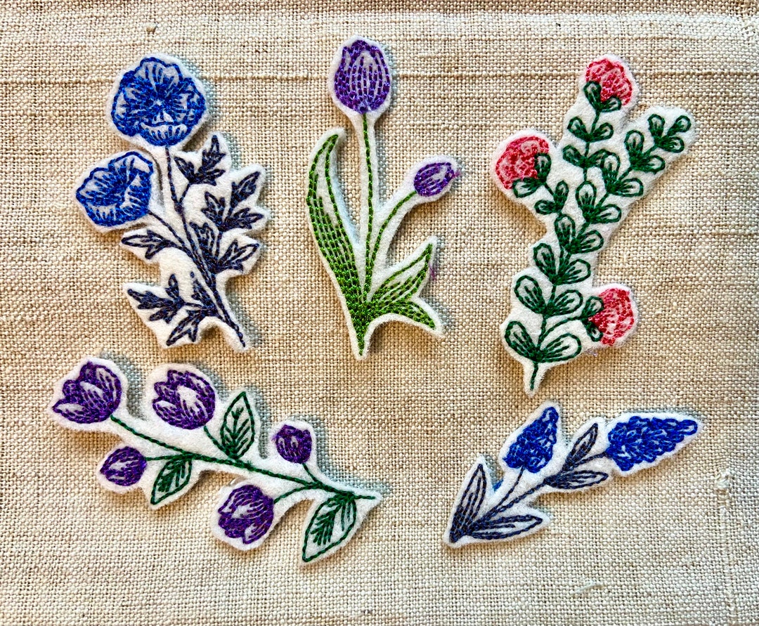 Botanical Garden Badge Bundle - 5 Flower Embroidered Appliques - Etsy