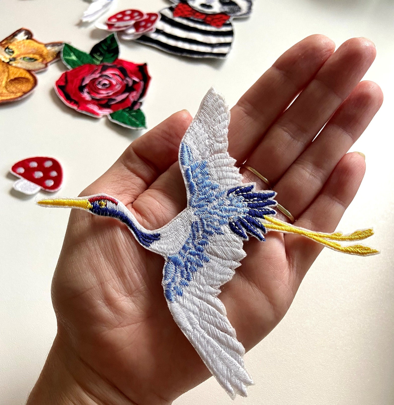 Crane Patch Japanese Bird Patch Blue Crane Badge DIY - Etsy