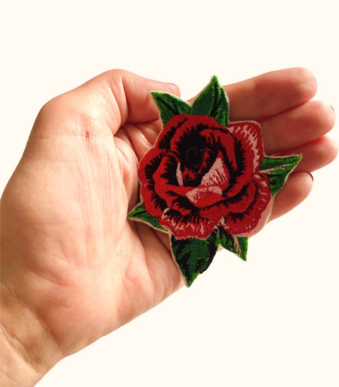 Rockabilly Rose Iron-on Patch, Rose Flower Badge, DIY Embroidery ...