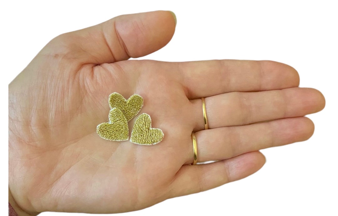 Tiny Gold Heart Patch,black Heart Badge,90's Girly Badge,diy Iron-on,embroidered Heart Applique ...