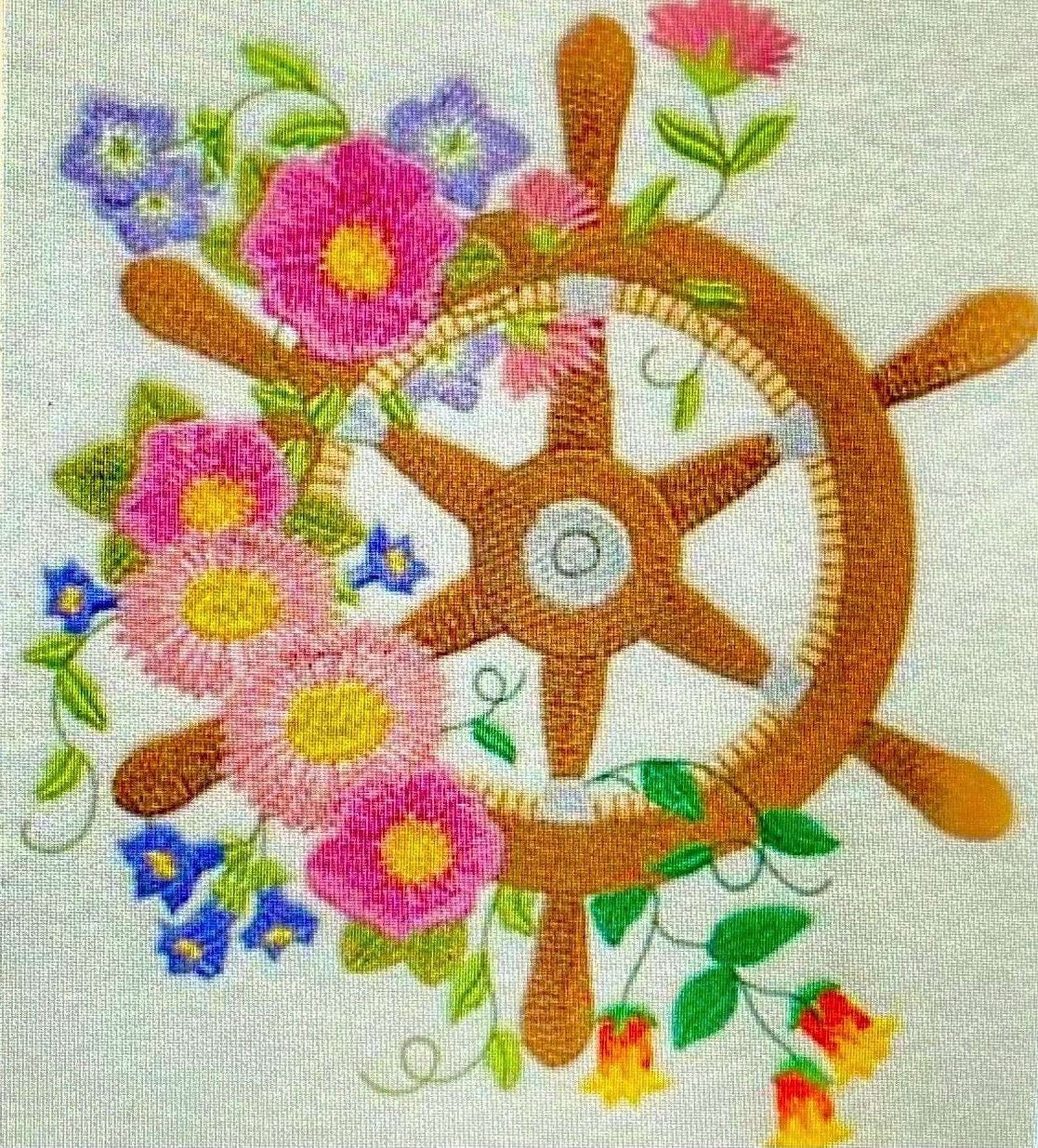 Marine Steering Wheel Patch, Steering Wheel Embroidery Floral, Nautical ...
