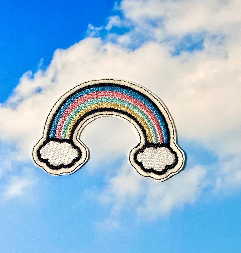 Pastel Rainbow Iron-on Patch,cloud Patch, Rainbow Badge, DIY Embroidery, Embroidered Applique ...