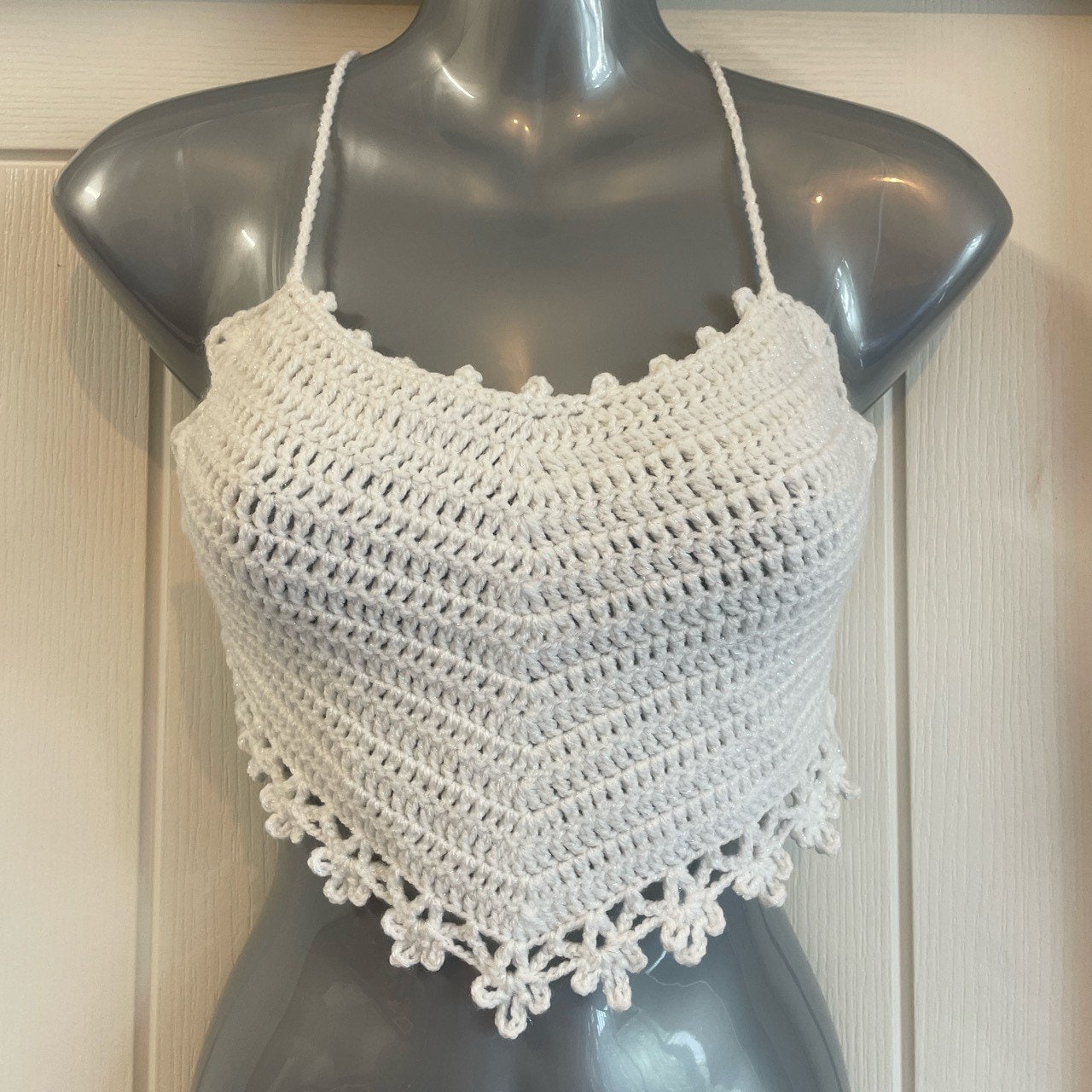 Sparkle White Crochet Heart Top - Etsy