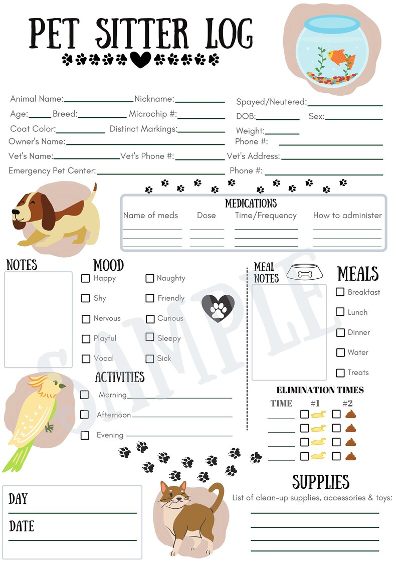 Pet Sitter Log - Etsy