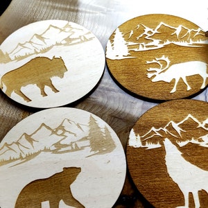 Forest Wild Animals Wood Coasters, Wildlife Coasters, Home Decor ...