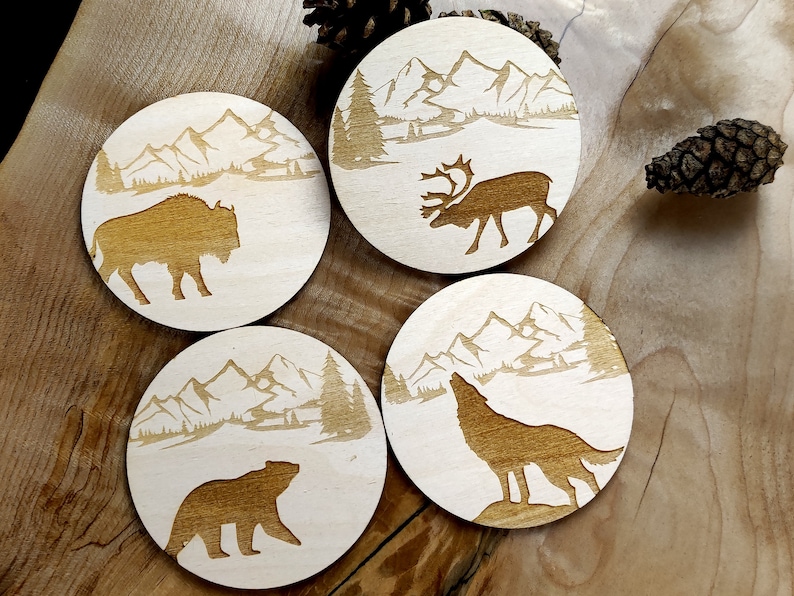 Forest Wild Animals Wood Coasters, Wildlife Coasters, Home Decor ...