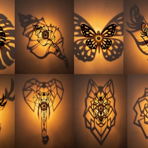 Shadow Lamp, Wooden Lamp,wall Decor, Wall Art, Wall Shadow Lamp, Black ...