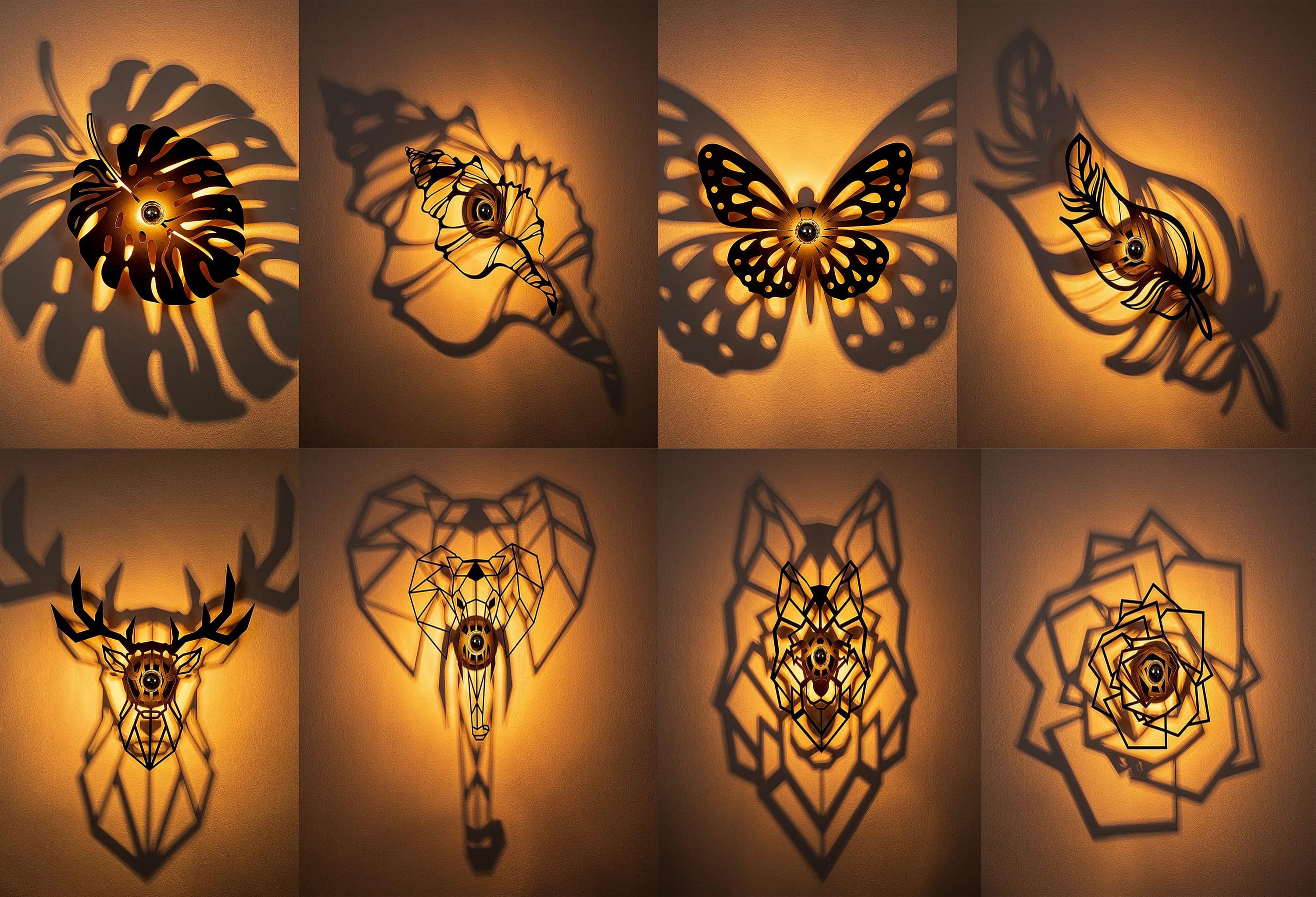 Shadow Lamp, Wooden Lamp,wall Decor, Wall Art, Wall Shadow Lamp, Black ...