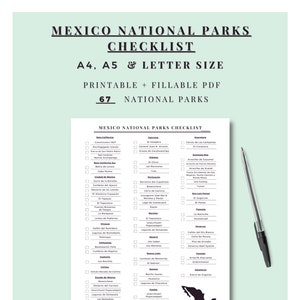 Mexico National Parks Checklist. Editable PDF + Printable. A4, A5 ...